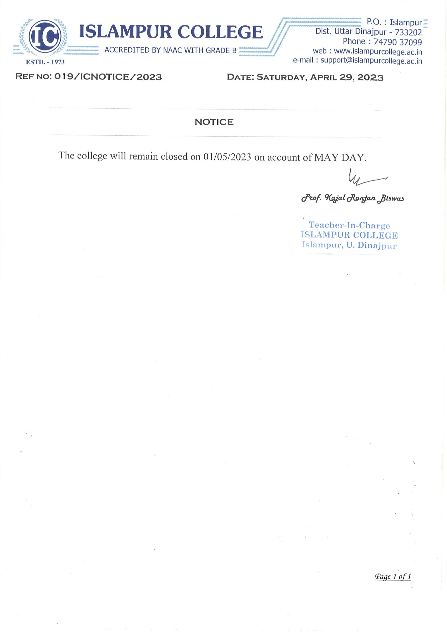 Welcome to Islampur College