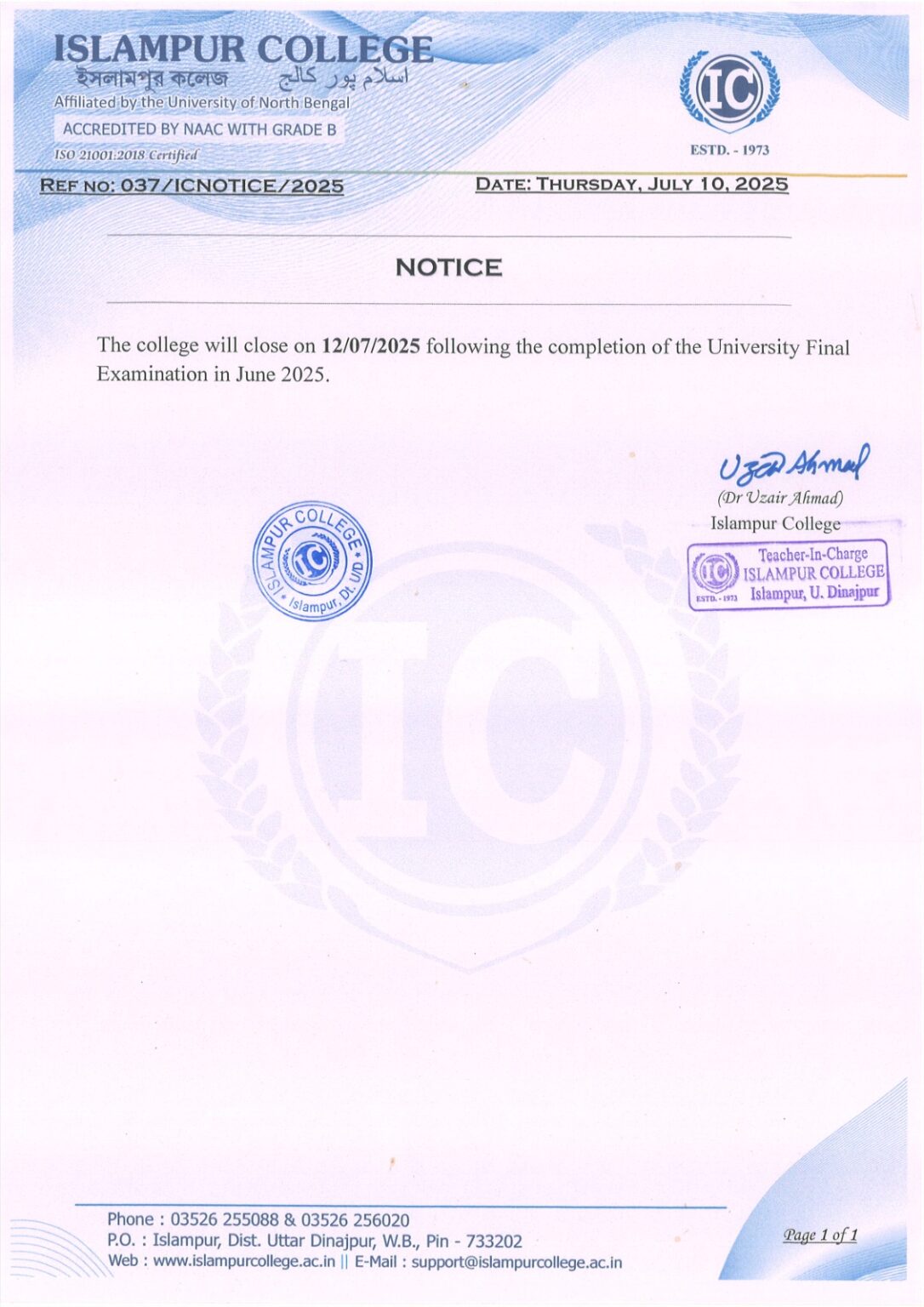 Welcome to Islampur College